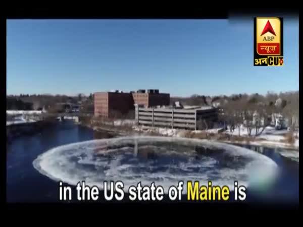 A massive spinning ice disc forms in US river